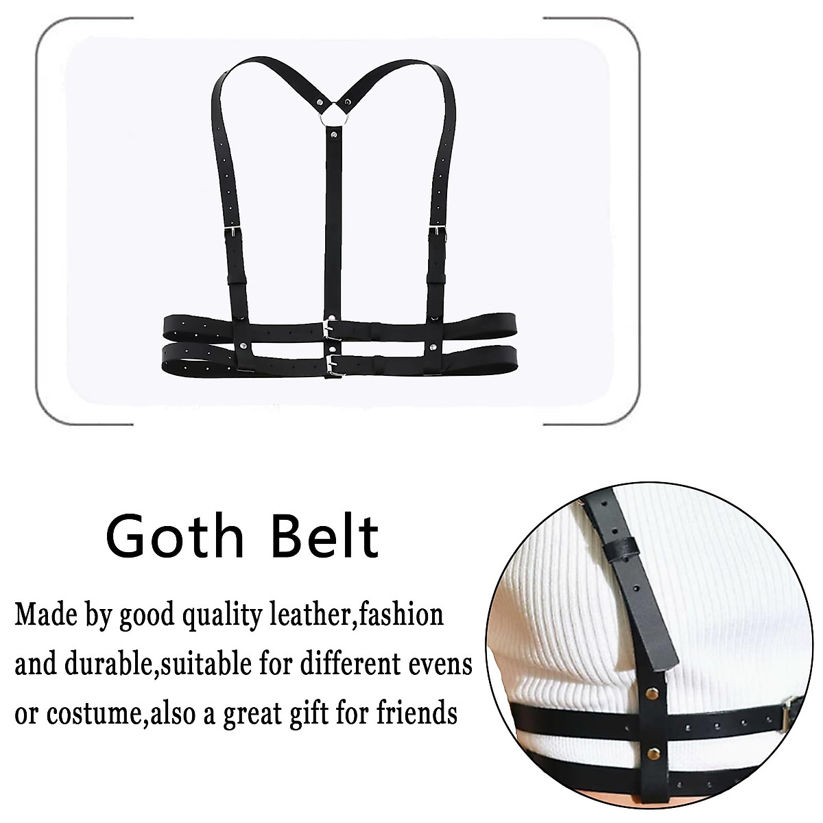 CHEARUBY Goth Belt Gothic Clothes for Women Punk Accessories Plus Size Elastic Belts PU Leather Fashion Adjustable Waist Body Chain Rave Halloween XXXL