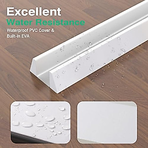 Lewondr Door Draft Stopper 36 Inch Waterproof Under Door Draft Noise Blocker Soundproof Cuttable Trapezoid Strong Adhesive Weather Stripping Door Seal Under Door for Reduce Dust Air Door Sweep, White