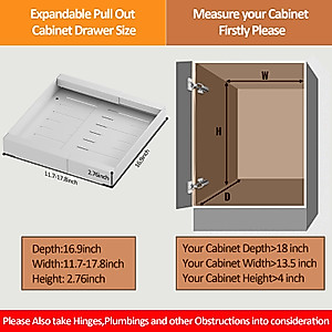 SJTOEB Expanded Pull Out Cabinet Organizer, Pull Out Drawers for cabinets with Adhesive Film, Slide Out Drawers for Kitchen cabinets (Expandable11.7-17.8" W x 16.9" D x 2.76" H) (White, 16.9" Depth)