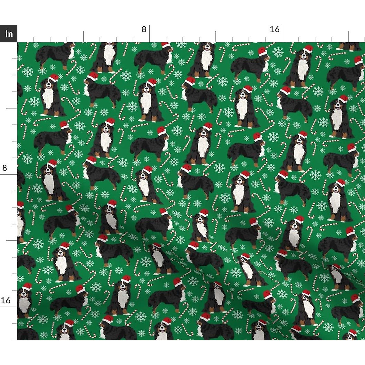 Spoonflower Fabric - Bernese Mountain Dogs Candy Canes Winter Snowflakes Green Christmas Printed on Petal Signature Cotton Fabric Fat Quarter - Sewing Quilting Apparel Crafts Decor