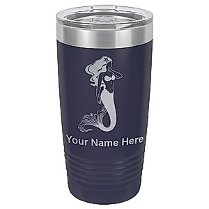 LaserGram 20oz Vacuum Insulated Tumbler Mug, Mermaid, Personalized Engraving Included (Navy Blue)
