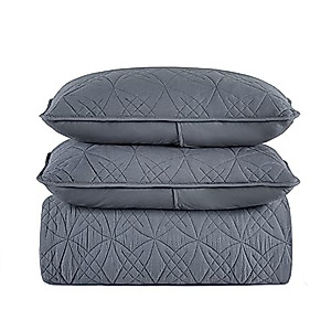 Peace nest 3 Piece Quilted Coverlet Set King Size Lightweight, All Season Bedspread Bed Cover with Pillow Shams, Dark Gray((106"X90")