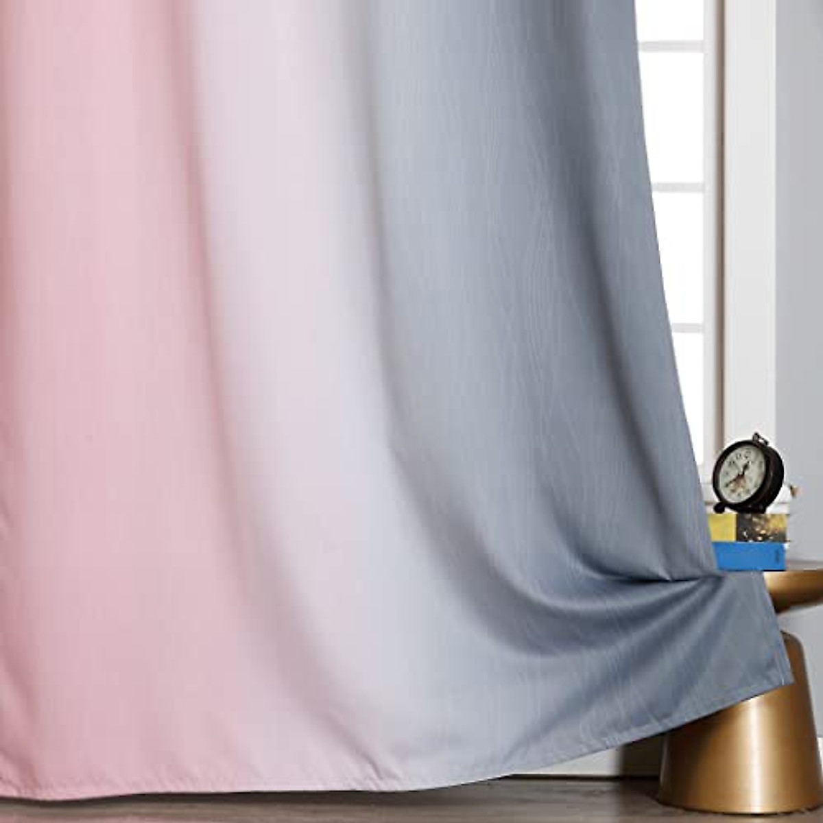 Pink and Grey Blackout Curtains 84 inch Length,Ombre Full Room Darkening Window Curtains for Living Room,Grommet Thermal Insulated Drapes,Light Blocking Curtains for Girls Bedroom,52x84 Inch, 2 Panels