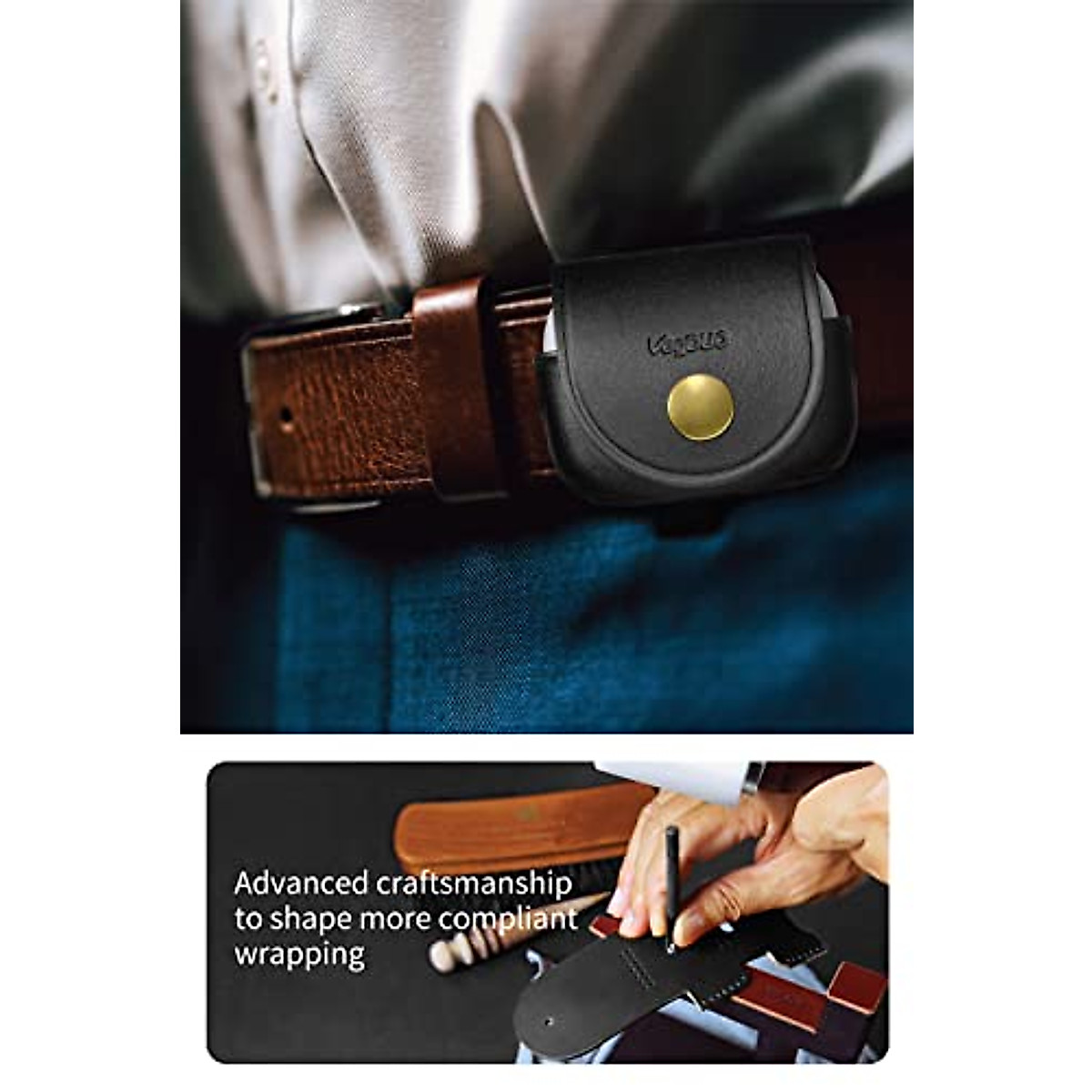 VogDUO Premium Protective Leather Case for Apple AirPods Pro 2 - Handmade Cover with Belt Loop & Lanyard Ports with Clip Holder for Bag Strap, Compatible with Apple AirPod Pro Gen 2 (Black)