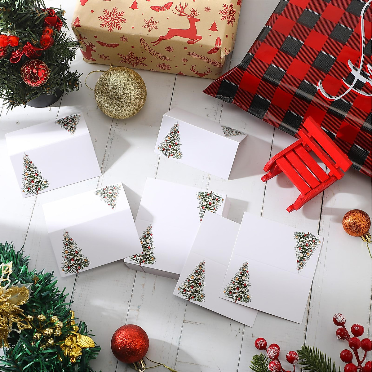 Fumete 100 Set Rustic Christmas Place Cards Name Cards for Table Holiday Place Cards with Christmas Tree Xmas Tree Christmas Light for Holiday Dinner Brunch Party or Any Occasion Party Decoration