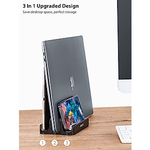 JARLINK Vertical Laptop Stand Holder, Upgraded 1 in 2 Aluminum Laptop Stand for Desk with Adjustable Dock Size (up to 17.3 inches), Fits All MacBook/Surface/Gaming Laptops, Black