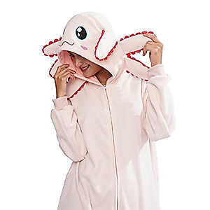XIGUAGUO Adult Onesie Axolotl Cosplay Costume Animal Plush Homewear Sleepwear Jumpsuit for Men Women Girls Boys Teens