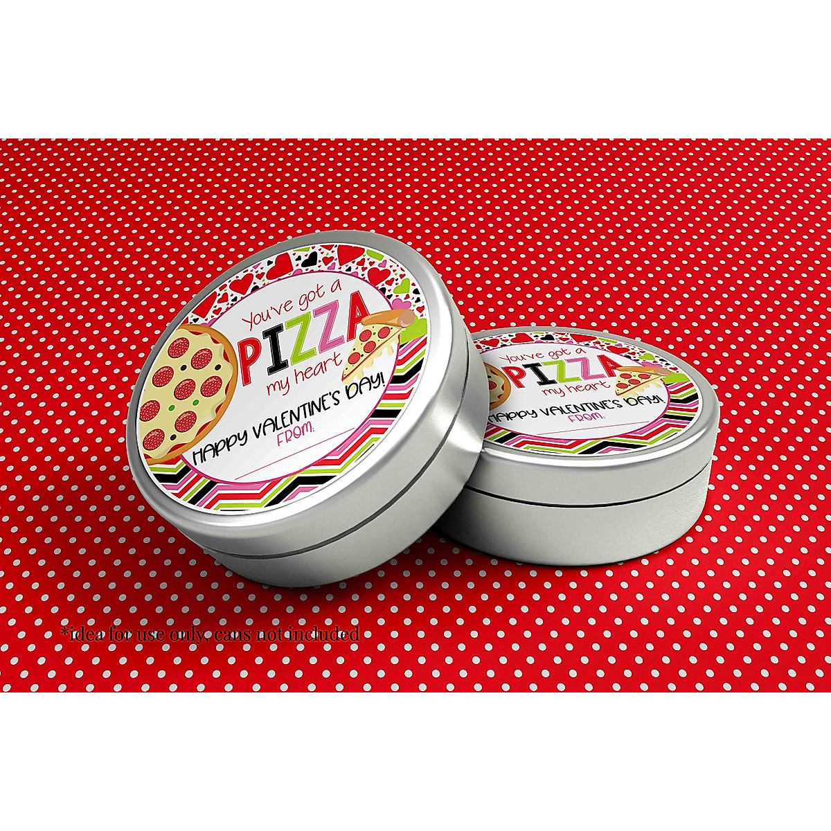 Piece of My Heart Fun Pizza Themed Valentine Party Favor Sticker Labels for Kids, 40 2" Party Circle Stickers by AmandaCreation, Great for Classroom Valentines, Envelope Seals, Gifts, Treats