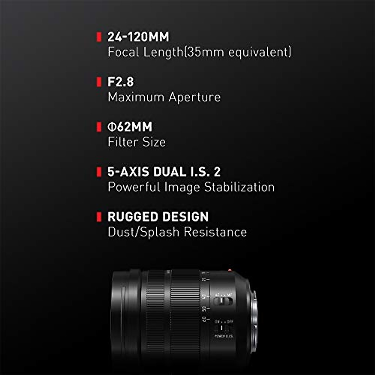 Panasonic LUMIX Professional 12-60mm Camera Lens, Leica DG Vario-ELMARIT, F2.8-4.0 ASPH, Dual I.S. 2.0 with Power O.I.S, Mirrorless Micro Four Thirds, H-ES12060 (Black)
