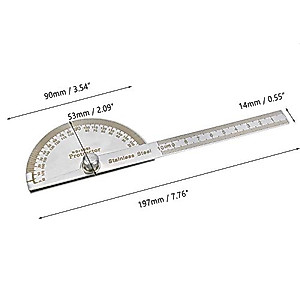 Autoly 0-180 Degrees Round Angle Protractor Stainless Steel Angle Finder Ruler Two Arm Woodworking Ruler Angle Measure Tool,1-Pack