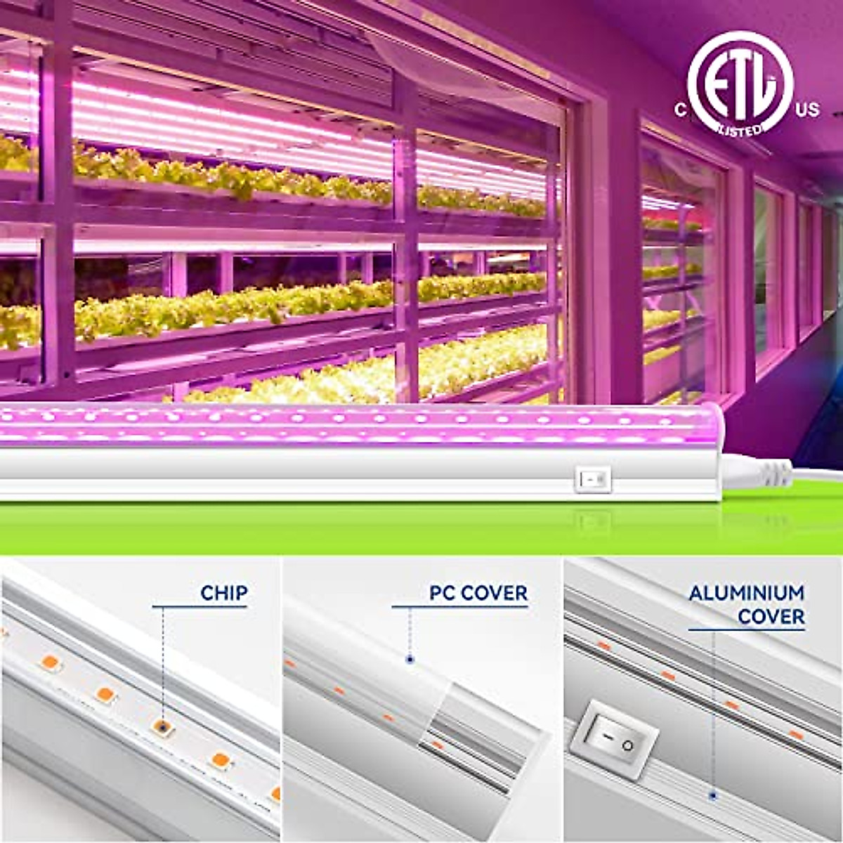 Monios-L [6-Pack] LED Grow Light Strips for Plants 2FT, 60W (6 x 10W) t5 High Output Integrated Fixture Extendable 24 Inches Grow Lights for Greenhouse, Plant Grow Shelf, Easy Installation