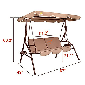 Nice C Patio Swing Chair, Porch Swings Bench, Canopy Glider, with Adjustable Tilt, Extra Thick Removable Cushion (Khaki)
