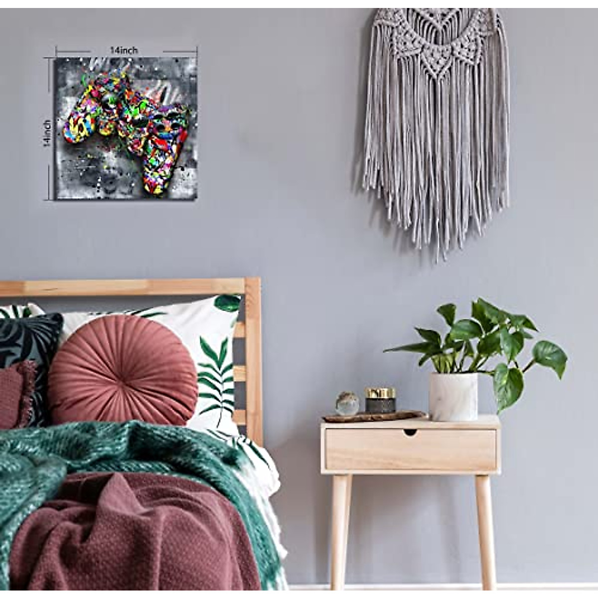 JKWALL77 Graffiti Canvas Wall-Art for Bedroom - Gaming Wall Art for Teen Boys - Abstract Painting Pop Art Modern Home Wall Decor Ready to Hang Size 14" x 14"