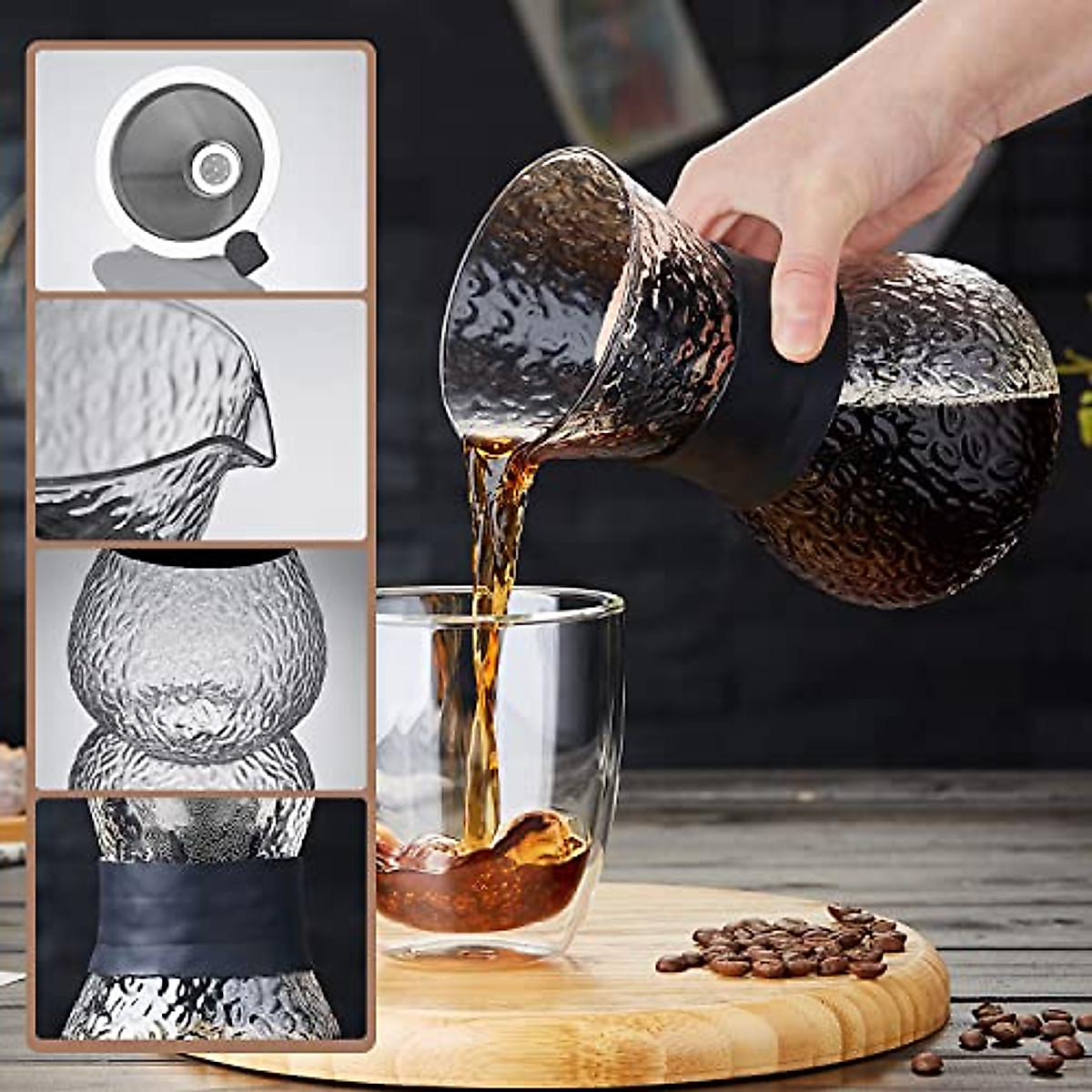 Pour over coffee maker,600ml/20oz Paperless Borosilicate Glass Carafe and Reusable Stainless Steel Permanent Filter,Manual Coffee Dripper Brewer with Protective Silicone Sleeve,Glass Coffee Pot