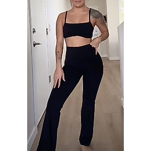 Aoxjox Flare Leggings for Women Trinity Tummy Control High Waisted Wide Leg Yoga Pants 31" (Black, Small)