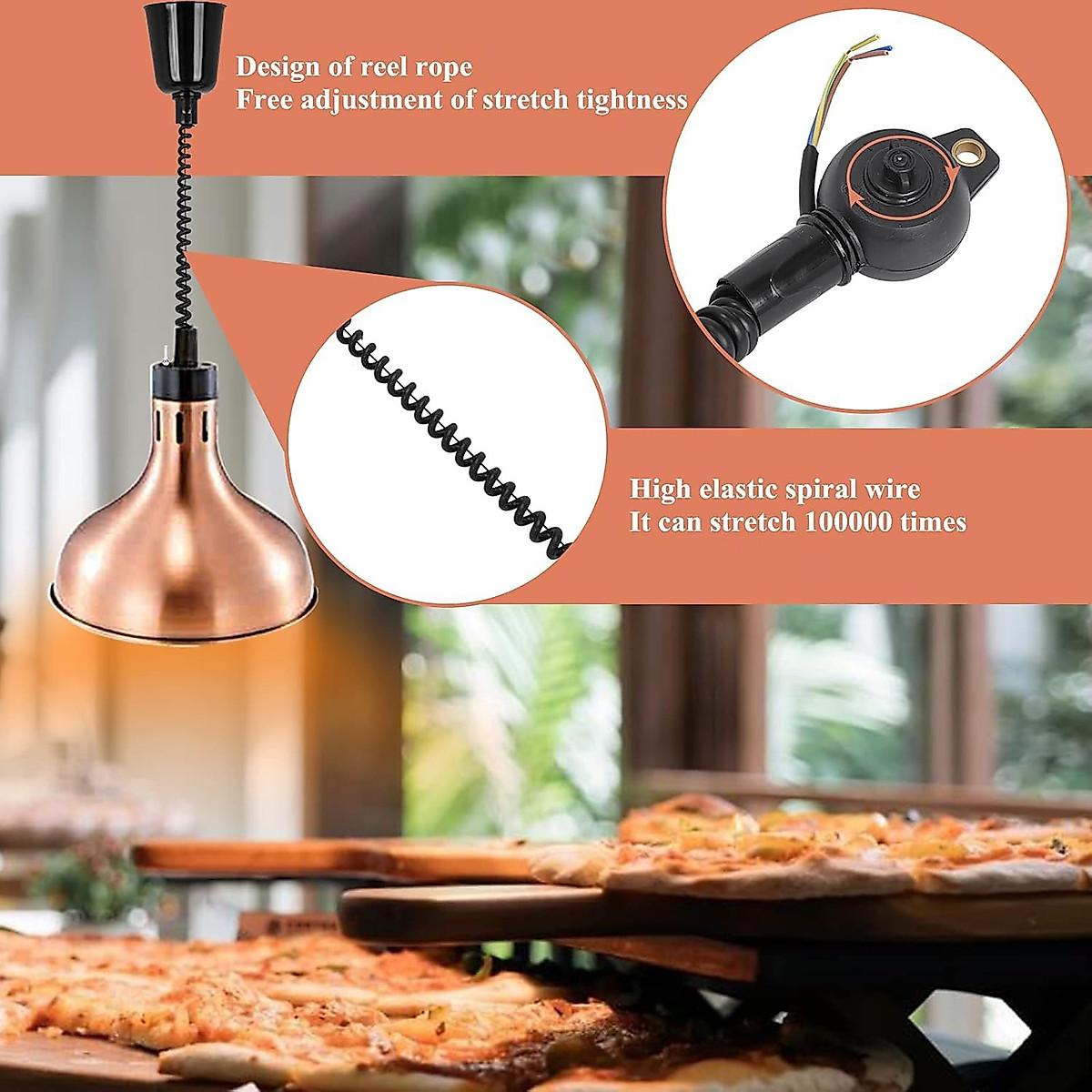 JIAWANSHUN Food Heat Lamp Food Warmer Lamp Bulb 250W Commercial Food Warmers 60-180mm Adjustable Hanging Food Heat Lamps Restaurant Supplies Food Service Heating Lamp 110V