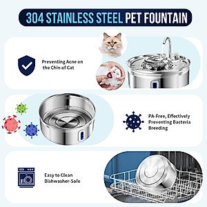 SlowTon Cat Water Fountain Stainless Steel - 3.2L/108oz Large Quite Pet Fountain, Automatic Cat Fountain Dog Water Dispenser with Water Level Window and Replacement Filters, Suitable for Cats, Dogs
