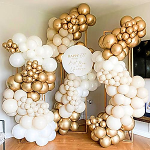 COKAOBE White and Gold Balloons Garland Kit, 124pcs White Metallic Gold Confetti Balloon Arch Kit for Wedding, Engagements Birthday Graduation Baby Shower Celebrations Anniversary Party Decorations
