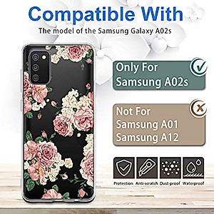 Compatible with Samsung Galaxy A02s Transparent Floral Case Flower Design Soft Clear Flexible TPU Cover for Girls Women Shockproof Slim Fit TPU Protective Case Cover for Samsung A02s