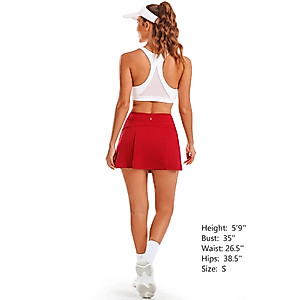 Stelle Women Tennis Skirt Golf Skorts Athletic High Waisted with Pockets Inner Shorts Sport Workout Pleated Pickleball(Red-Nylon-2,M)