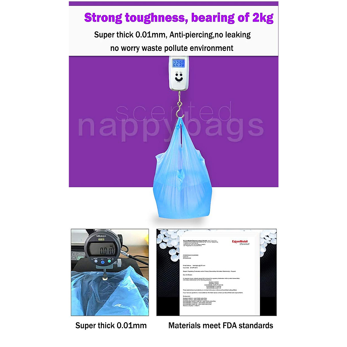 Dergik Diaper Disposal Bags for Baby,On The Go,Fresh Light Baby Powder Faint Scented,Easy Tie Handles, Diaper Bags Disposable for Diaper Sacks Poop Pet Trash Bags Or Dirty Costumes, 270 Bags, Blue