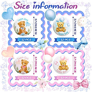 48 Pieces Bear Gender Reveal Buttons Team Boy Girl Button Pins Bear Gender Reveal Favors in Pink and Blue for Baby Shower Gender Reveal Party Game Supplies, 4 Styles, 1.47 Inch