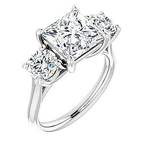 Moissanite Ring 10K Solid White Gold Handmade Engagement Ring 2.50 CT Princess Cut Moissanite Diamond Three Stone Wedding/Bridal Rings for Women/Her Propose Ring (7)