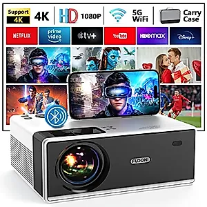 FUDONI Projector with 5G WiFi and Bluetooth, 2023 Upgraded Portable Movie Outdoor 1080P Full HD 400 ANSI Lumen Projector 4K Supported, Home Theater Media Video Projector for Phone/PC/USB/TV Stick/PS5