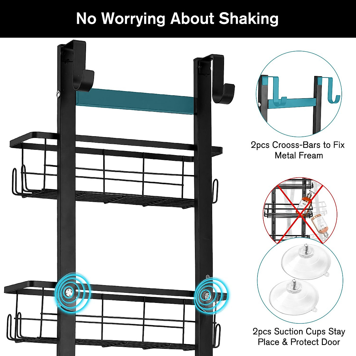 AUROPEAK Over The Door Shower Caddy, Hanging Shower Organizer Rustproof No Drilling, Adjustable Shower Caddy Over the Door Storage Rack with 4-Tier Shelf, Soap Holder, Towel Hooks for Bathroom