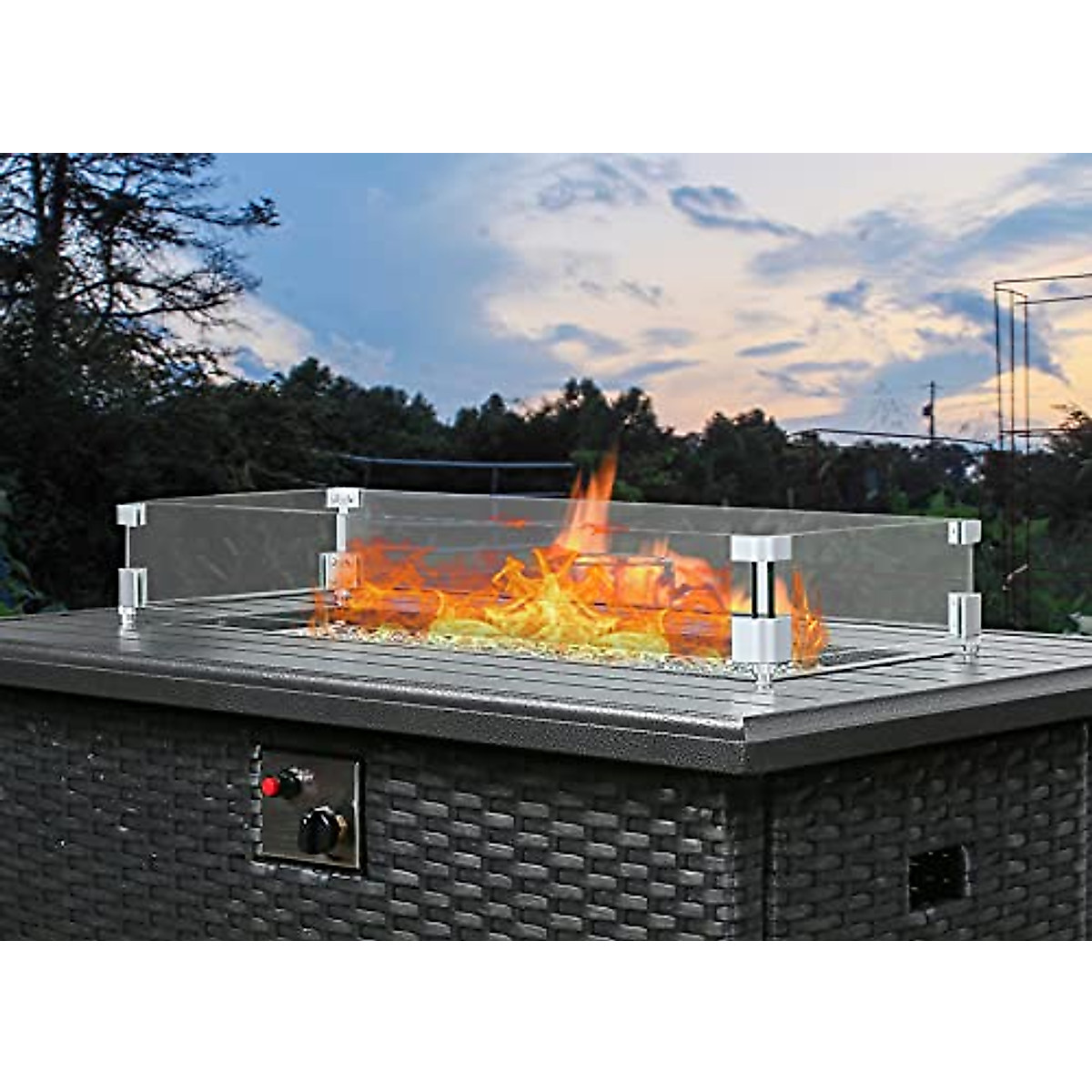 Ulax Furniture 31 x 11 x 4 Inch Fire Pit Glass Wind Guard Clear Tempered Glass Flame Guard for 29 Inch Outdoor Patio Fire Table Burner Pan, 5/16 Inch Thick