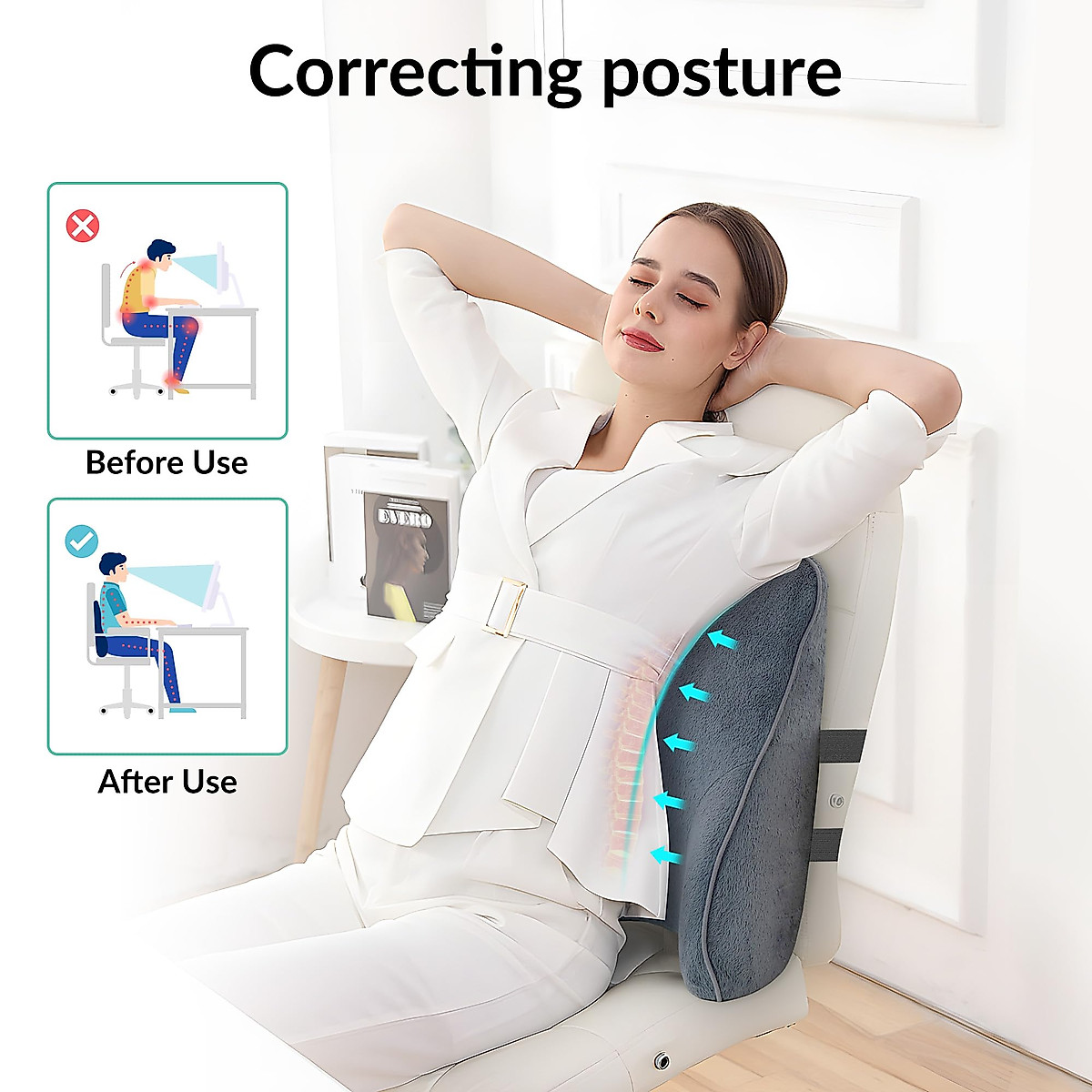 Snailax Heated Lumbar Support Pillow for Office Chair, Back Support Pillow for Car with Vibration, Chair Support for Lower Back, 3 Heat Levels & 3 Massage Modes, Back Massager with Heat, Gifts