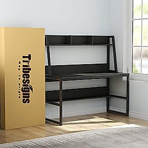 Tribesigns Computer Desk with Hutch,47 inches Home Office Desk with Space Saving Design with Bookshelf for Small Spaces (Black, 47)
