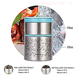 Lille Home Vacuum Insulated Stackable Stainless Steel Thermal Lunch/Snack box, 2-Tier Bento/Food Container with Lunch bag, Smart Diet, Weight Control, 32 Ounces, Blue