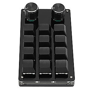 Cuifati One Handed Macro Mechanical Keyboard, 12 Key Mini Programmable Micro Keyboard, Fully Programmable Keys and 2 Knob, for, for Vista, for, for Macos(Full Black)
