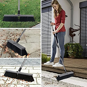 Push Broom Outdoor 18" Heavy Duty with 63" Long Handle Stiff Bristles, Large Commercial Broom for Sweeping Garage Shop Driveway Patio Deck, Scrub Brush for Cleaning Concrete Wood