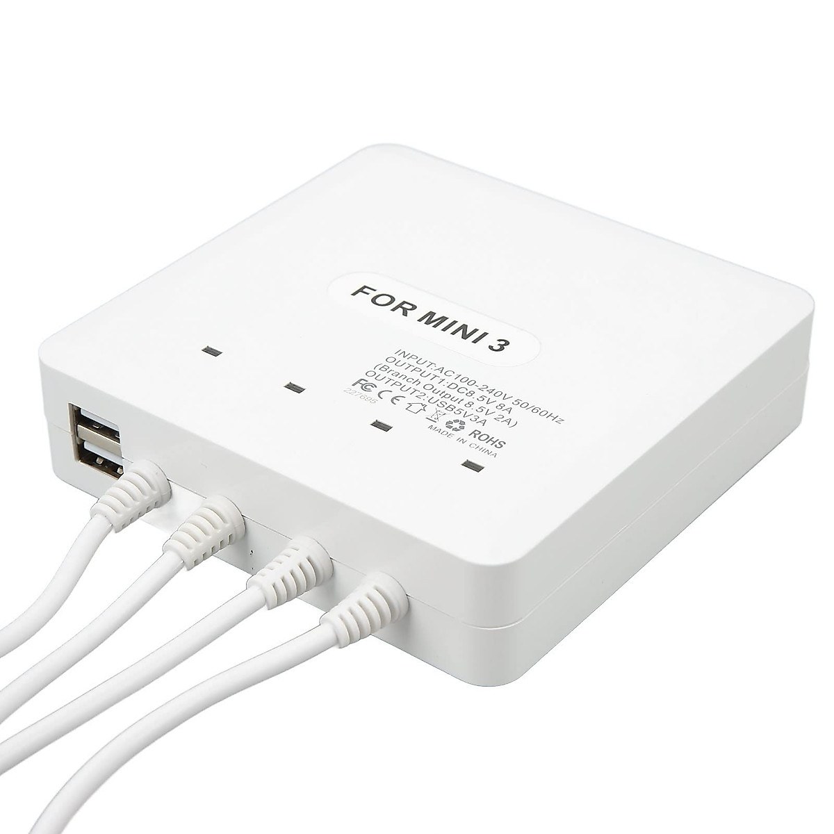 Tnfeeon Drone Battery Charging Hub, 4 Way Plastic Casing 5V 3A USB Output Drone Battery Charger for Mini 3 Pro (US Plug 100‑240V)