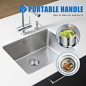 Kitchen Sink Strainer 304 Stainless Steel Rust Free, Kitchen Sink Drain Strainer with Handle 3" Diameter 1.6" Deep for Kitchen Sinks (2 Pack)