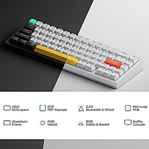 nuphy Halo65 Mechanical Gaming Keyboard with PBT Keycaps, 65% RGB Hot-swap Wireless Keyboard, Supports Bluetooth、2.4G and Wired Connection，Compatible with Mac and Windows-Black(Baby Raccoon Switch)