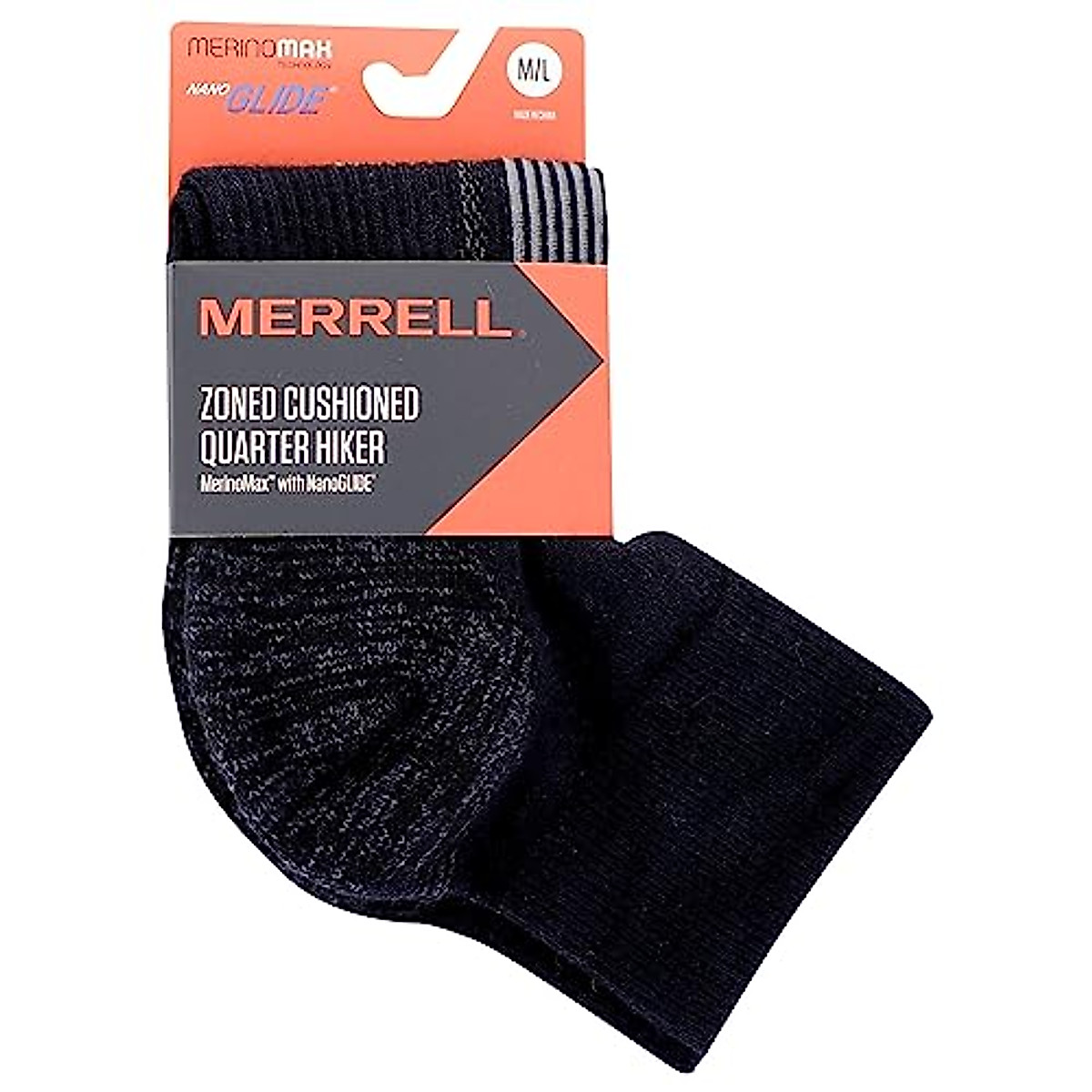 Merrell Men's and Women's Zoned Cushioned Wool Hiking Ankle Socks-Breathable Arch Support, Black, Medium-Large