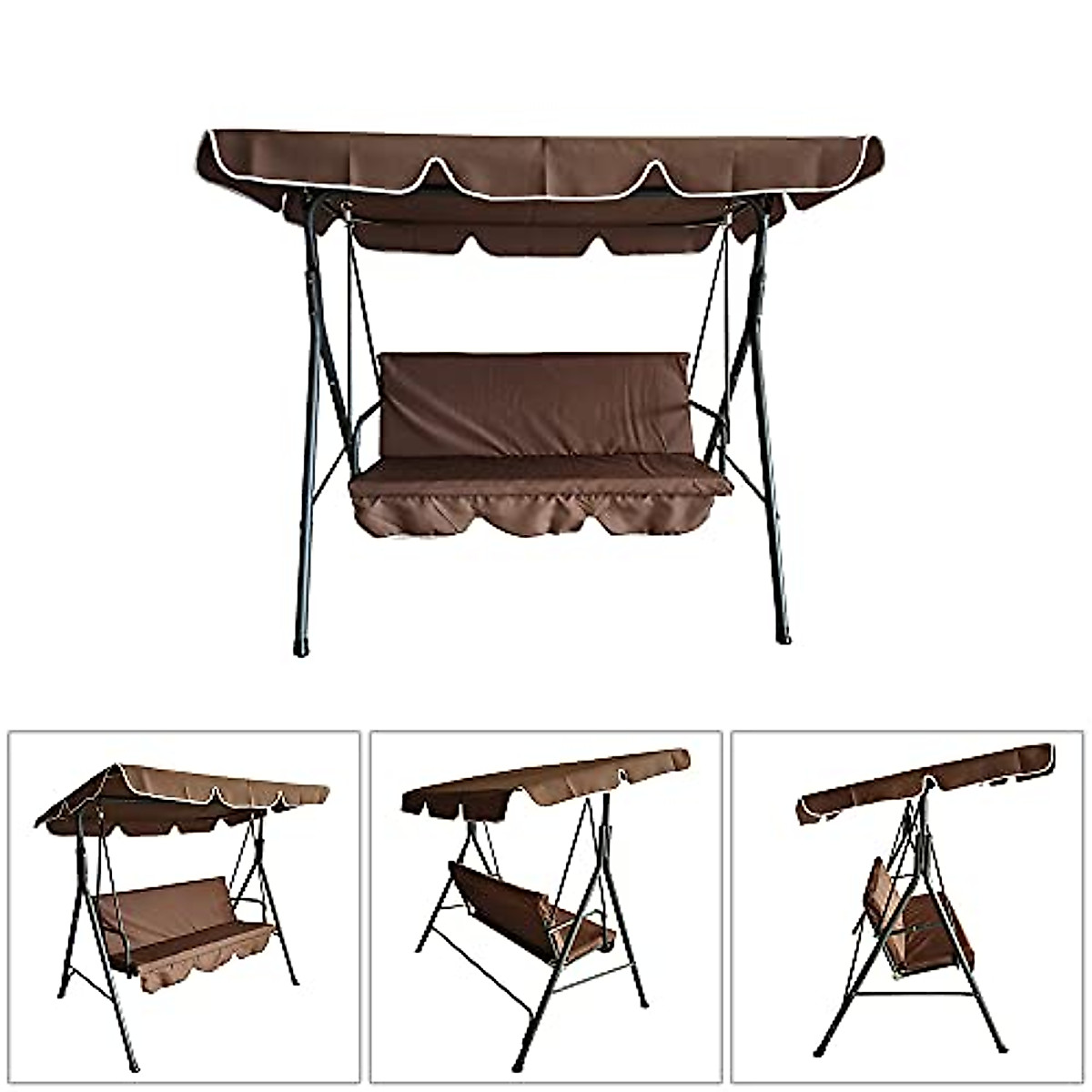 Outdoor Patio Swing Chair, 3-Seater Outdoor Adjustable Canopy Swing Glider, Weather Resistant Powder Coated Steel Frame, Suitable for Patio, Garden, Poolside, Balcony (Coffee)