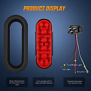 Nilight 6Inch Oval Trailer Tail Light 6PCS Red White 10LED with Flush Mount Grommets Plugs IP67 Waterproof Brake Turn Signals Reverse Lights for RV Truck Trailer, 2 Years Warranty