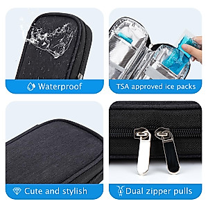 YOUSHARES Insulin Cooler Travel Case - Diabetic Case Insulated Organizer Portable Cooling Bag for Insulin Pen and Medication Diabetic Care Supplies with 2 TSA Approved Ice Pack (Black)