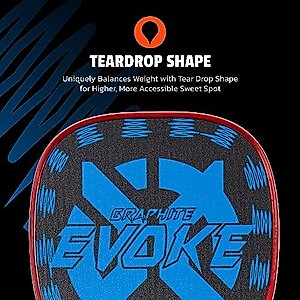 Onix Graphite Evoke Tear Drop Pickleball Paddle Features Tear Drop Shape, Polypropylene Core, and Graphite Face, Blue