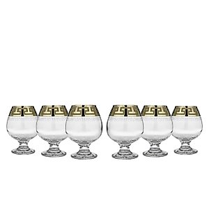 Crystal Goose, 13.5 Oz. Brandy Glasses with Gold Rim, Scotch Whiskey Bourbon Snifters on a Stem, Wedding Drinkware, Gift Box Set of 6