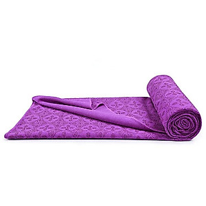 LULOSK Yoga Towel, Hot Yoga Mat Towel - Sweat Absorbing Non-Slip for Hot Yoga, Pilates and Workout with Upgraded Clover-Shaped Grip Dots (72 * 24 inches, Purple)