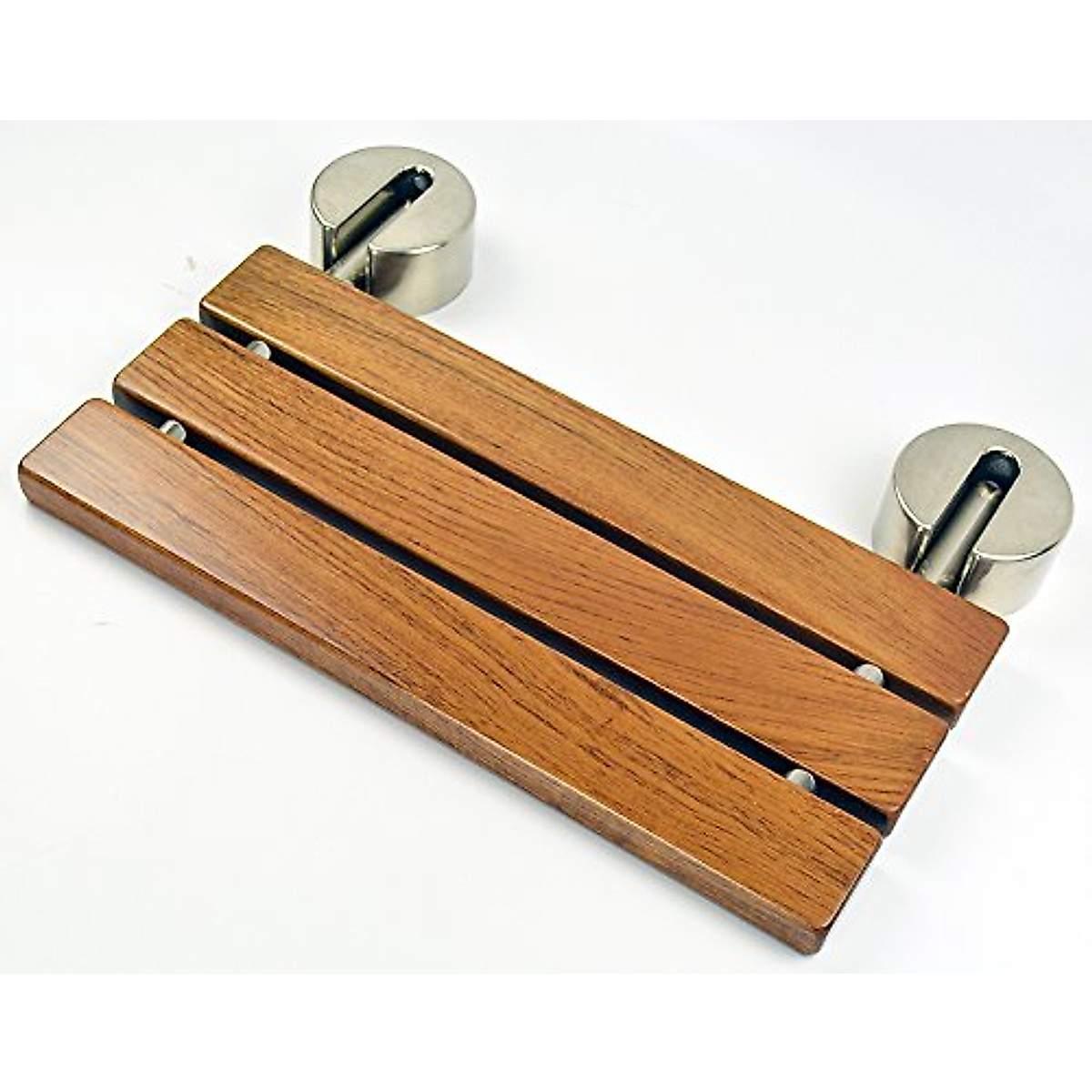DIYHD 20" Modern Teak Wood Folding Shower Seat Bench Brushed Wall Mounted Shower Bench
