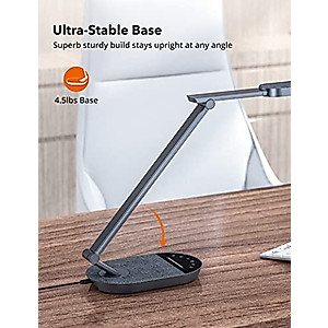 Metal LED Desk Lamp, Workbench Office Light with 5V/2A USB Port, Eye-Caring Architect Desk Lamps for Home Office, 5 Color Modes & 6 Brightness Levels, Touch Control (Light Grey)