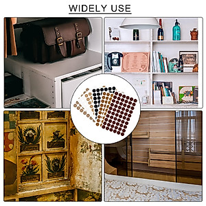 SAVITA 12 Sheets 648pcs 0.83in Self-Adhesive Screw Hole Cover Stickers, PVC Waterproof Wood Grain Stickers Wood Textured Cover for Desk Screw Bookshelf Furniture Wall Cabinet Repairing (12 Colors)