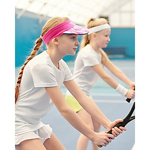 WRELS Visor Sun Hat for Kids Women Men,Adjustable Packable Sports Cap with Sweatband(46-60cm) (#B-Rose Red)