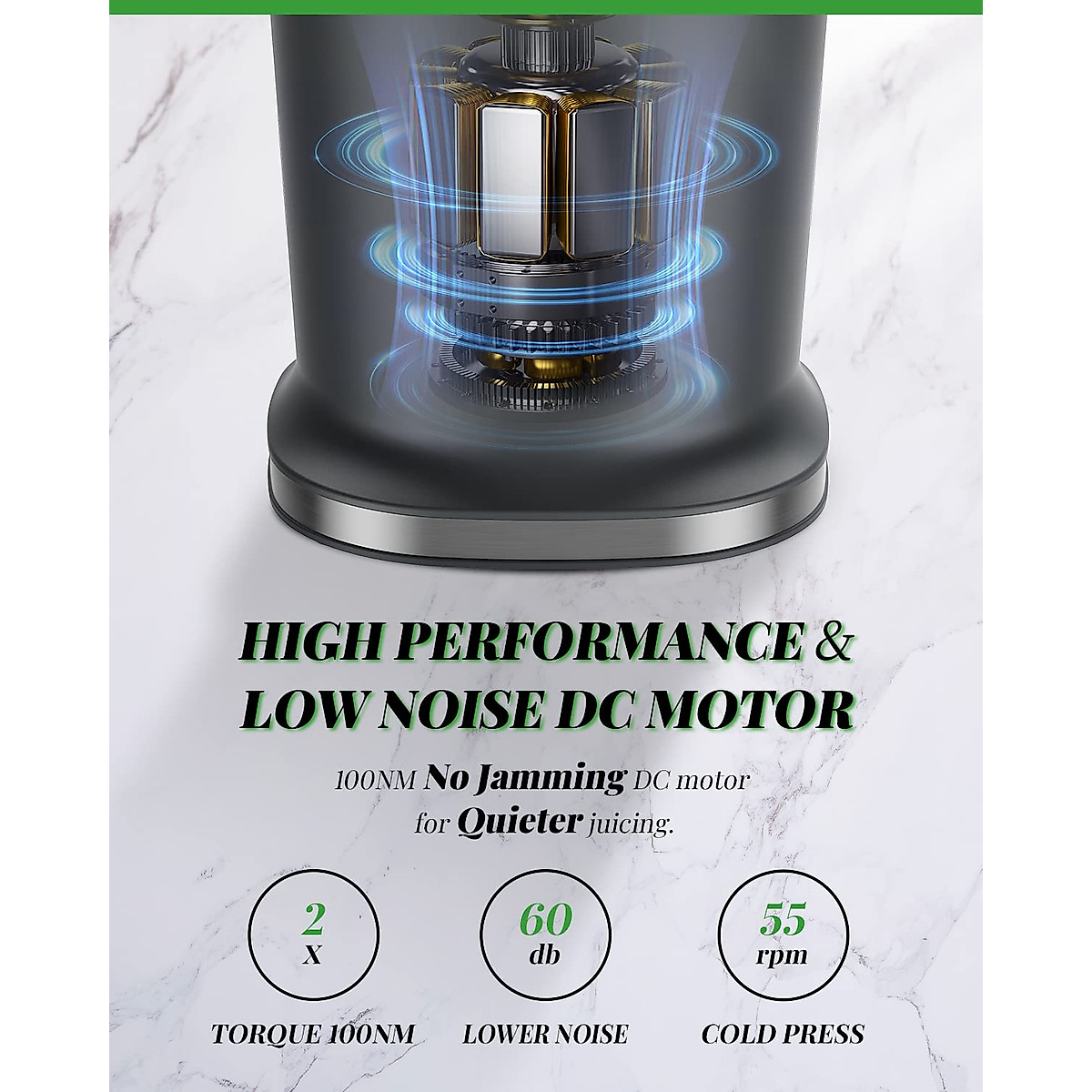 GDOR Cold Press Juicer Machines, Masticating Juicer Extractor with 3.5-Inch Feed Chute, Slow Juicer With High Yield, Easy to Clean,Grey